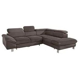 Ecksofa COTTA "Driver L-Form" Sofas Gr. B/H/T: 266cm x 73cm x 214cm, Chenille, Ottomane rechts, mit Kopfteilverstellung-ohne Bettfunktion und Bettkasten, braun (espresso) mit Kopfteilverstellung, wahlweise Bettfunktion