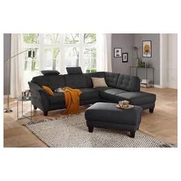 Ecksofa Home Affaire "Trondheim L-Form", grau (anthrazit), B:260cm H:89cm T:214cm, Struktur fein (100% Polyester), Flachgewebe (100% Polyester), Luxus-Microfaser (90% Polyester, 10% Polyamid), Sofas, mit Federkern und Knopfheftung im Rücken, Füße Buche dunkel