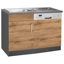 Spülenschrank KOCHSTATION "KS-Colmar", grau (wotaneiche, grafitgrau), B:110cm H:85cm T:60cm, Holzwerkstoff, Schränke, 110 cm, Front und Sockelblende für teilintegrierten Geschirrspüler