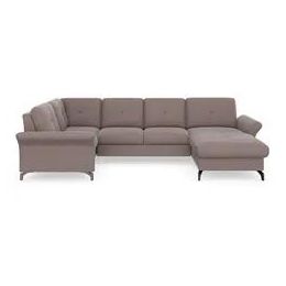 Wohnlandschaft Places of Style "Calando U-Form" Sofas Gr. B/H/T: 326 cm x 91 cm x 188 cm, Struktur, mega-Recamiere rechts, ohne Bettfunktion-ohne Bettkasten-ohne Armteilverstellung, braun (savannah) wahlweise mit Bettfunktion, Bettkasten und Armteilfunktion