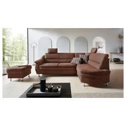 Ecksofa Places of Style "Cardoso L-Form" Sofas Gr. B/H/T: 250cm x 90cm x 175cm, Luxus-Microfaser Lederoptik, Ottomane rechts, ohne Funktion, braun Federkern, wahlweise mit Bett, Schubkasten