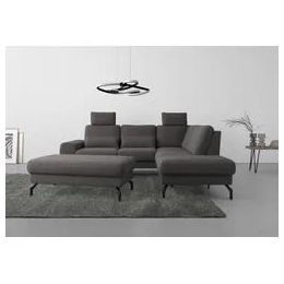 Sit & More Ecksofa SIT & MORE "Cinturo L-Form" Sofas Gr. B/H/T: 260cm x 91cm x 226cm, Luxus-Microfaser Euphoria, Ottomane rechts, inklusive Sitztiefenverstellung-inklusive Federkern, grau (fango) inklusive Sitztiefenverstellung und Federkern, Sitzhöhe 48 cm