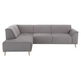 Ecksofa Home Affaire "Julia L-Form" Sofas Gr. B/H/T: 263cm x 81cm x 191cm, Luxus-Microfaser, Ottomane links, ohne Funktion, grau (mittelgrau) Federkern-Polsterung, Holzfüße, Keder