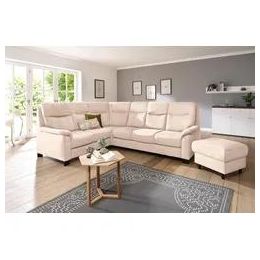 Ecksofa Home Affaire "Boccaccio L-Form", beige (creme), B:265cm H:104cm T:215cm, Struktur weich (90% Polyester / 10% Polyamid), Luxus-Microfaser (100% Polyester), Luxus-Microfaser Vintageoptik(100% Polyester), Sofas, mit Federkern, incl. Kopfteilverstellung, wahlweise Bettfunktion