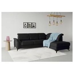 Sit & More Ecksofa SIT & MORE "Sinatra L-Form" Sofas Gr. B/H/T: 251cm x 85cm x 220cm, Struktur weich, Ottomane rechts, Ohne Kopfteilverstellung-Ohne Armteilfunktion-Ohne Bettfunktion-Ohne Stauraum, schwarz mit Ottomane, optional Kopfteilverstellung und Armteilfunktion