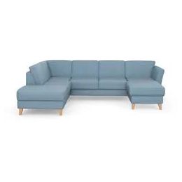 Sit & More Wohnlandschaft SIT&MORE "Visby U-Form" Sofas Gr. B/H/T: 303 cm x 87 cm x 213 cm, Soft clean, Ottomane links, ohne Bettfunktion-ohne Stauraum, blau (hellblau) wahlweise mit Bettfunktion und Stauraum, frei im Raum stellbar