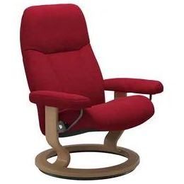 Relaxsessel stressless "Consul" Sessel Gr. ROHLEDER Stoff Q2 FARON, Classic Base Eiche, PlusTMSystem-Gleitsystem-Relaxfunktion-Drehfunktion-Kopfstützenverstellung-Rückteilverstellung, B/H/T: 72cm x 94cm x 70cm, rot (red q2 faron) mit Classic Base, Größe S, Gestell Eiche