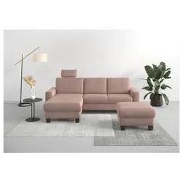 Ecksofa Home Affaire "Summer L-Form" Sofas Gr. B/H/T: 249 cm x 91 cm x 164 cm, Feincord, Recamiere links, ohne Bettfunktion-ohne Bettkasten-mit Federkern, rosa (altrosa) mit Recamiere, oder ohne Bettfunktion und Bettkasten, Cord-Bezug