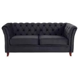 Chesterfield-Sofa Home Affaire "Reims" Sofas Gr. B/H/T: 180 cm x 76 cm x 88 cm, Samtoptik, grau (anthrazit) mit echter Chesterfield-Knopfheftung, hochwertige Verarbeitung