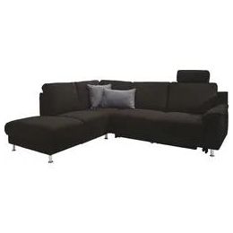 Candy Ecksofa 3C CARINA "Korfu L-Form" Sofas Gr. B/H/T: 252 cm x 91 cm x 208 cm, Chenilleoptik, Recamiere links, ohne Bettfunktion-ohne Stauraum, braun (mocca) incl.- 1 Kopfstütze, wahlweise mit Schlafunktion und Stauraum