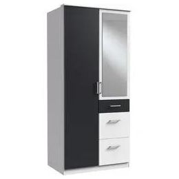 Kleiderschrank wimex "Click", weiß (weiß, graphit), B:90cm H:199cm T:58cm, Schränke, Drehtürenschrank Kleiderschrank, mit Spiegel