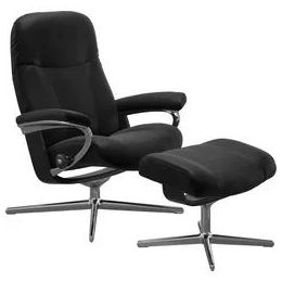 Relaxsessel stressless "Garda" Sessel Gr. Leder BATICK, Cross Base Schwarz, Relaxfunktion-Drehfunktion-PlusTMSystem-Gleitsystem-BalanceAdaptTM, B/H/T: 91cm x 102cm x 79cm, schwarz (black batick) mit Cross Base, Größe M & L, Holzakzent Schwarz