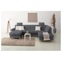 Wohnlandschaft Home Affaire "Westerland U-Form" Sofas Gr. B/H/T: 303 cm x 90 cm x 213 cm, Luxus-Microfaser ALTARA NUBUCK, Ottomane rechts, mit Bettfunktion, Stauraum und Armlehnfunktion, grau Federkern, wahlweise Bettfunktion, Stauraum und Armlehn-Verstellung