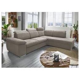 Ecksofa Inosign "Vasto L-Form" Sofas Gr. B/H/T: 283 cm x 102 cm x 228 cm, Microfaser, Ottomane rechts, grau (taupe) inkl. Bettfunktion und Bettkasten, Kopfteilfunktion