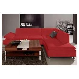 Ecksofa Max Winzer "Toulouse modern und bequem, aktuelles Design, hoher Sitzkomfort" Sofas Gr. B/H/T: 271cm x 75cm x 190cm, Kunstleder SOFTLUX, Ottomane rechts, rot mit klappbaren Armlehnen, Breite 271 cm