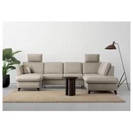 Wohnlandschaft Home Affaire "Trelleborg U-Form" Sofas Gr. B/H/T: 307 cm x 86 cm x 213 cm, Cord, Ottomane rechts, mit Bettfunktion-mit Stauraum, grau (steel) wahlweise mit Bettfunktion und Bettkasten, inkl. Federkern-Polsterung