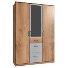 Kleiderschrank wimex "Click", grau (plankeneichefarben, beton, nachbildung lichtgrau), B:135cm H:199cm T:58cm, Schränke, Drehtürenschrank Kleiderschrank, mit Spiegel