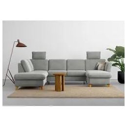 Wohnlandschaft Home Affaire "Trelleborg U-Form" Sofas Gr. B/H/T: 307 cm x 86 cm x 213 cm, Breitcord, Ottomane links, mit Bettfunktion-mit Stauraum, silberfarben (silber) wahlweise mit Bettfunktion und Bettkasten, inkl. Federkern-Polsterung