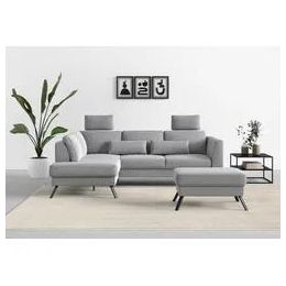 Sit & More Ecksofa SIT & MORE "Lindholm L-Form", grau (hellgrau), B:254cm H:88cm T:188cm, Sofas, mit Sitztiefenverstellung und Federkern