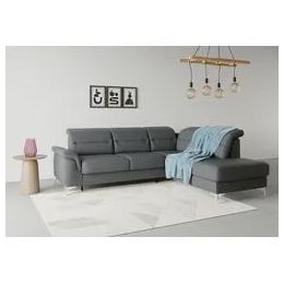 Sit & More Ecksofa SIT & MORE "Sinatra L-Form", grau (dunkelgrau), B:251cm H:85cm T:220cm, 98% Polyester, 2% Polyamid, Sofas, mit Ottomane, optional mit Kopfteilverstellung und Armteilfunktion