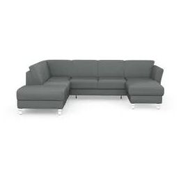 Sit & More Wohnlandschaft SIT&MORE "Visby U-Form" Sofas Gr. B/H/T: 303 cm x 87 cm x 213 cm, Chenille, Ottomane links, mit Bettfunktion-mit Stauraum, grau Wahlweise mit Bettfunktion und Stauraum, frei im Raum stellbar