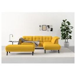 Sit & More Ecksofa SIT & MORE "Scandia L-Form" Sofas Gr. B/H/T: 271cm x 82cm x 214cm, Struktur weich, Ottomane rechts, Mit Kopfteilverstellung-Mit Armteilfunktion-Mit schwarzen matten Metallfüßen, gelb (senf) Wahlweise mit Kopfteilverstellung und Armteilfunktion