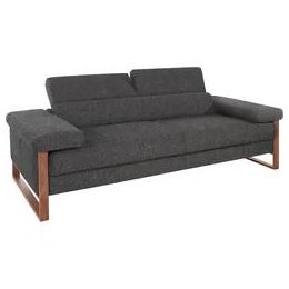 2,5-Sitzer W.Schillig "finn" Sofas Gr. B/H/T: 230cm x 71cm x 106cm, Flachgewebe S22, mit Kopfteilverstellung-ohne Sitztiefenverstellung, grau (anthrazit s22) German Design Award 2016, Fußgestell Nussbaum natur, Breite 230 cm