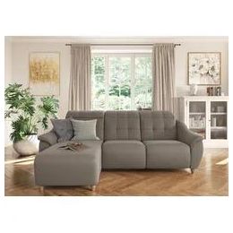 Ecksofa Home Affaire "Boston L-Form" Sofas Gr. B/T: 254cm x 170cm, Luxus-Microfaser Florence, Recamiere links, mit Kopfteilverstellung-mit 1 motorischer Relaxfunktion im 2sitzigen Sofaelement, braun (savannah) Kopfteilverstellung an jeder Sitzfläche, wahlweise Relaxfunktion