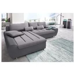 Sit & More Ecksofa SIT & MORE "Bandos L-Form" Sofas Gr. B/H/T: 289cm x 83cm x 173cm, Flachgewebe, Recamiere links, mit Bettfunktion, grau (anthrazit, hellgrau) in 2 unterschiedlichen Größen, wahlweise mit Bettfunktion