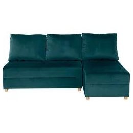 Ecksofa Inosign "Mick L-Form" Sofas Gr. B/H/T: 197cm x 90cm x 145cm, Samtoptik, Ohne Bettfunktion-ohne Bettkasten, blau (petrol) Longchair linksrechts montierbar, wahlweise mit Bettfunktion