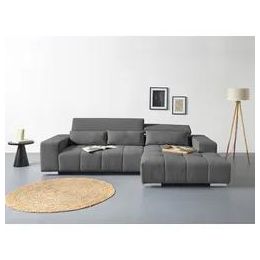 Ecksofa COTTA "Orion L-Form" Sofas Gr. B/H/T: 307cm x 73cm x 186cm, Luxus-Microfaser, Recamiere rechts, grau (anthracite) mit Recamiere, inkl. verstellbaren Kopfstützen und 3 Kissen