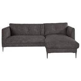 Ecksofa LEONIQUE "Falbella, L-Form" Sofas Gr. B/H/T: 235cm x 84cm x 165cm, Samtoptik, Recamiere rechts, grau (dunkelgrau) extra hohe Füße aus Metall, für kleine Räume geeignet