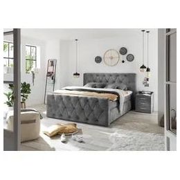 Boxspringbett ED EXCITING DESIGN "Hammonton" Komplettbetten Gr. Microvelours, Liegefläche B/L: 180 cm x 200 cm, Gewicht bis: 120 kg + 120 kg H2 + H2, 7-Zonen-Tonnentaschen-Federkernmatratze, grau (grau, infinity 15 grey) Boxspringbett inkl. Topper mit Klimaband und 2 versteckten Bettkästen