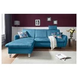 Sit & More Ecksofa SIT & MORE "Daytona L-Form" Sofas Gr. B/H/T: 245cm x 93cm x 164cm, Luxus-Microfaser ALTARA NUBUCK, Recamiere links, mit Bettfunktion-mit Stauraum, blau (azur) mit Federkern, einer Kopfstütze und wahlweise Bettfunktion