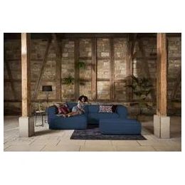 Ecksofa W.Schillig "around-the-block" Sofas Gr. B/H/T: 300cm x 66cm x 164cm, Longlife fabric Flachgewebe T88, Longchair links, blau (blue t88) inklusive Hocker, mit eleganter Biese, Federkern