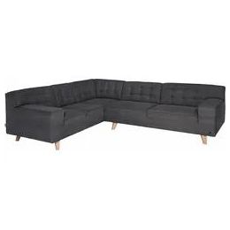 Ecksofa Tom Tailor HOME "NORDIC CHIC" Sofas Gr. B/H/T: 269cm x 77cm x 226cm, Samtstoff STC, langer Schenkel rechts, schwarz (tarmac stc 19) im Retrolook, Füße Buche natur