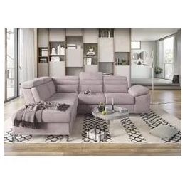 Sit & More Ecksofa SIT & MORE "Cabrio L-Form" Sofas Gr. B/H/T: 274 cm x 87 cm x 230 cm, Struktur weich, langer Schenkel rechts, mit Bettfunktion-mit Bettkasten-mit Sitztiefenverstellung-mit Kopfteilverstellung-mit Armteilfunktion-mit 3 Nierenkissen, rosa (rose) mit Sitztiefenverstellung und Federkern, 3 Nierenkissen