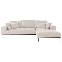 Ecksofa Andas "Mikael" Sofas Gr. B/H/T: 278 cm x 87 cm x 170 cm, Struktur flausch, Recamiere rechts, beige (natur) mit hochwertigem, gebeiztem Holzrahmen und 4 Zierkissen, L-Form