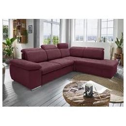 Ecksofa Inosign "Vasto L-Form" Sofas Gr. B/H/T: 283 cm x 102 cm x 228 cm, Struktur, Ottomane rechts, pink (fuchsia) inkl. Bettfunktion und Bettkasten, Kopfteilfunktion