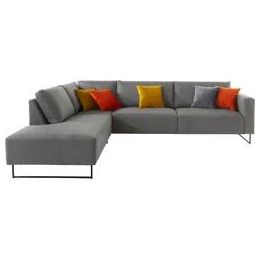 Ecksofa Places of Style "Jagger, L-Form" Sofas Gr. B/H/T: 295cm x 88cm x 214cm, Struktur, Ottomane links, grau (hellgrau) inklusive Zierkissen in Samtoptik, mit Metall Beinen