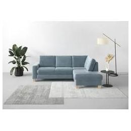 Ecksofa Home Affaire "Summer L-Form" Sofas Gr. B/H/T: 236 cm x 91 cm x 170 cm, Breitcord, Ottomane rechts, ohne Bettfunktion-ohne Bettkasten-mit Federkern, blau (blau, grau) mit Ottomane, wahlweise Bettfunktion und Bettkasten, Cord-Bezug