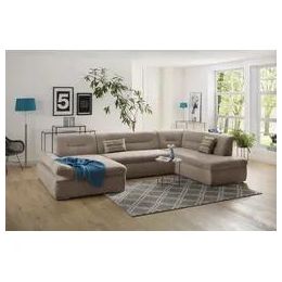 Wohnlandschaft Inosign "Avesa U-Form" Sofas Gr. B/H/T: 355 cm x 80 cm x 216 cm, Struktur weich, Longchair links, ohne Armteilverstellung-ohne Schlaffunktion, braun (coffee) Wahlweise mit Armteilverstellung und Bettfunktion, BTH: 35521680cm