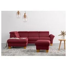 Ecksofa Home Affaire "Lindgren L-Form" Sofas Gr. B/H/T: 249 cm x 84 cm x 217 cm, Luxus-Microfaser Florence, Ottomane links, mit TV-Funktion motorisch-mit Stauraum-mit Kopfteilverstellung-ohne Bettfunktion mit einklappbaren Rollen-ohne Federkern, rot (bordeaux) wahlweise mit TV-Funktion, Stauraum und Kopfteilverstellung