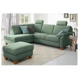 Ecksofa Home Affaire "Borkum L-Form" Sofas Gr. B/H/T: 249cm x 87cm x 189cm, Struktur, Ottomane links, ohne Bettfunktion, grün (grün, grau) mit Federkern, wahlweise Bettfunktion