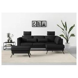 Sit & More Ecksofa SIT & MORE "Lindholm L-Form" Sofas Gr. B/H/T: 254cm x 88cm x 188cm, Soft clean, Ottomane rechts, mit Sitztiefenverstellung, schwarz mit Sitztiefenverstellung und Federkern