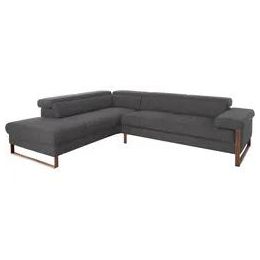 Ecksofa W.Schillig "finn" Sofas Gr. B/H/T: 281cm x 71cm x 230cm, Flachgewebe S22, Ottomane links, ohne Kopfteilverstellung-ohne Sitztiefenverstellung, grau (anthrazit s22) German Design Award 2016, Fußgestell Nussbaum natur, Breite 281 cm