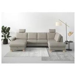 Wohnlandschaft Home Affaire "Summer U-Form" Sofas Gr. B/H/T: 314 cm x 91 cm x 170 cm, Feincord, Recamiere links, mit Bettfunktion-mit Bettkasten-mit Federkern, grau (steel) mit oder ohne Bettfunktion und Bettkasten, Cord-Bezug