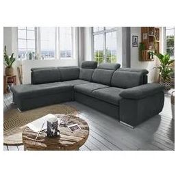 Ecksofa Inosign "Vasto L-Form" Sofas Gr. B/H/T: 283 cm x 102 cm x 228 cm, Microfaser, Ottomane links, grau (anthrazit) inkl. Bettfunktion und Bettkasten, Kopfteilfunktion