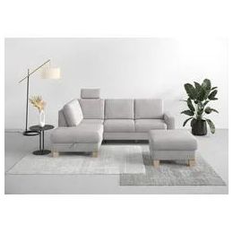 Ecksofa Home Affaire "Summer L-Form" Sofas Gr. B/H/T: 236 cm x 91 cm x 170 cm, Feincord, Ottomane links, mit Bettfunktion-mit Bettkasten-ohne Federkern, silberfarben (silber) mit Ottomane, wahlweise Bettfunktion und Bettkasten, Cord-Bezug