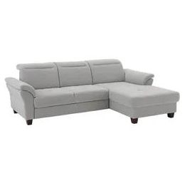 Ecksofa Home Affaire "Solvei L-Form" Sofas Gr. B/H/T: 255cm x 104cm x 185cm, Struktur, Recamiere rechts, mit Sitztiefenverstellung-mit Kopfteilverstellung, silberfarben (silber) mit Recamierenabschluß und Sitztiefenverstellung